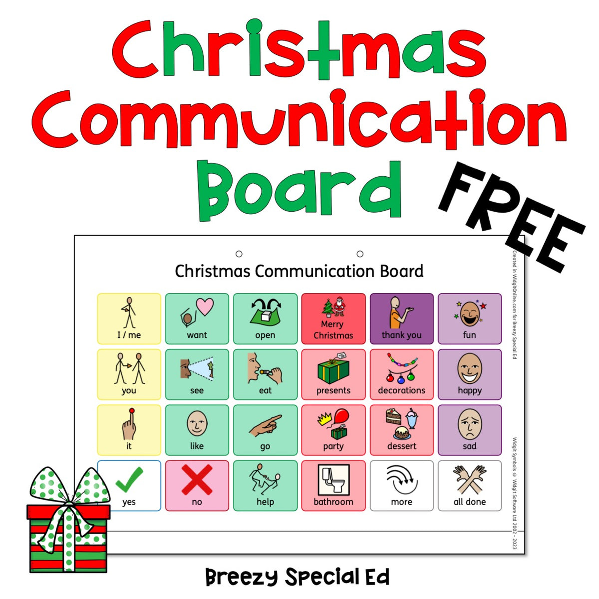 FREE Christmas Communication Board for AAC Speech – Breezy Special Ed
