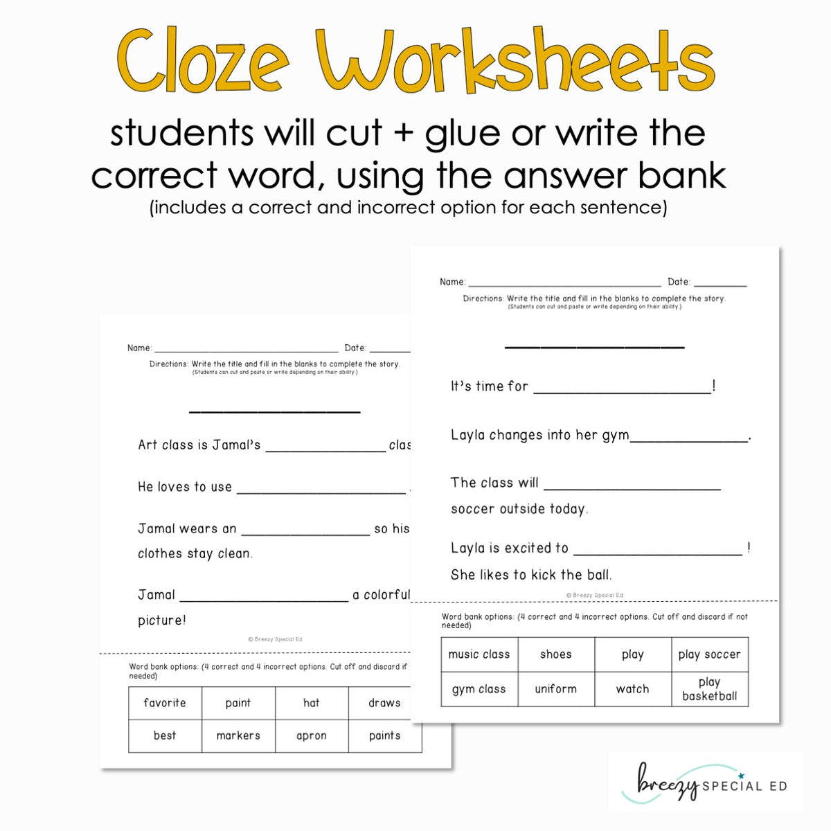 Back to School - Easy Reading Comprehension for Special Education ...