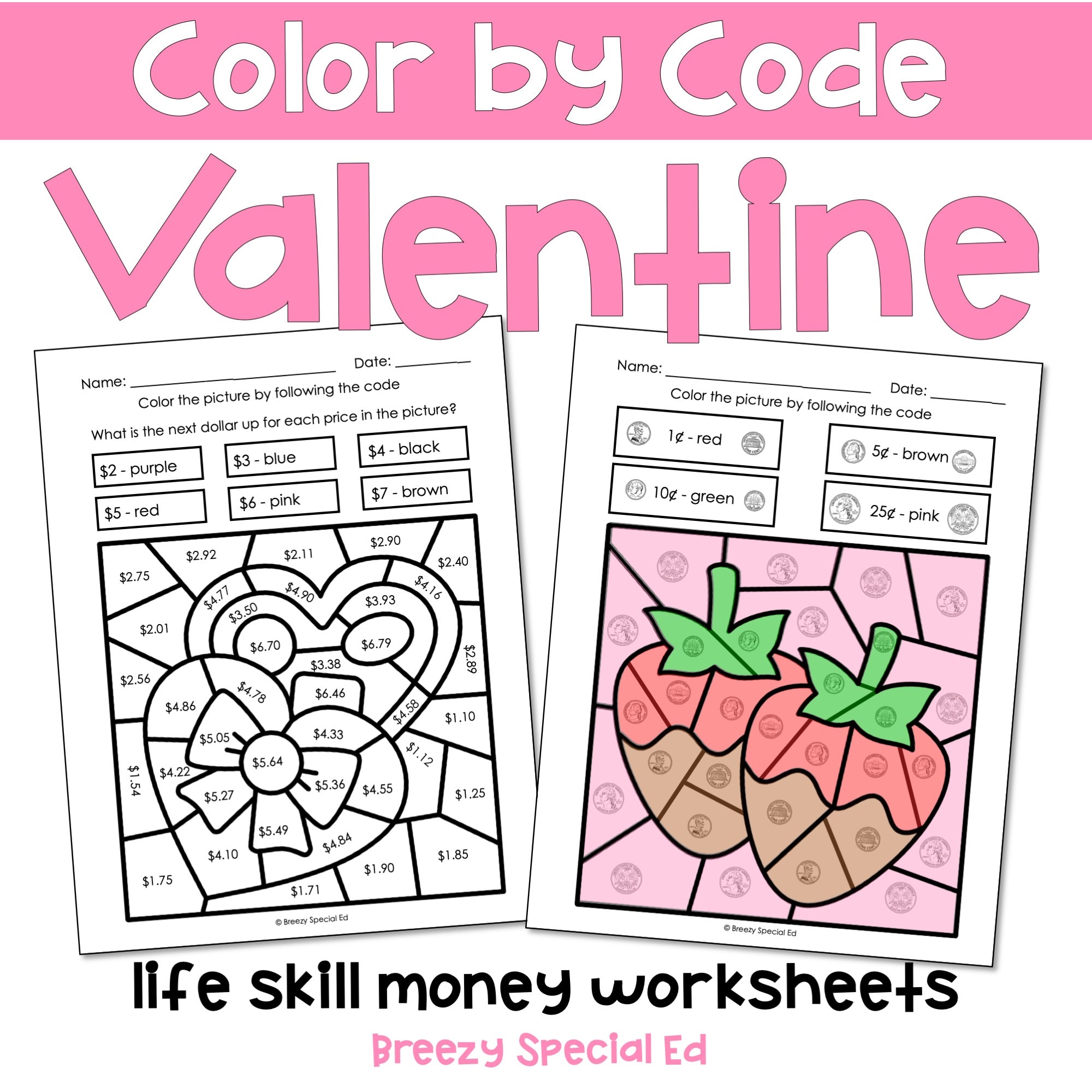 Valentine's Day Money Identification and Next Dollar Up Life Skill Mat ...