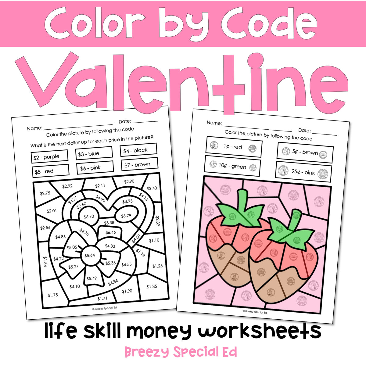 Valentine's Day Money Identification and Next Dollar Up Life Skill Mat ...