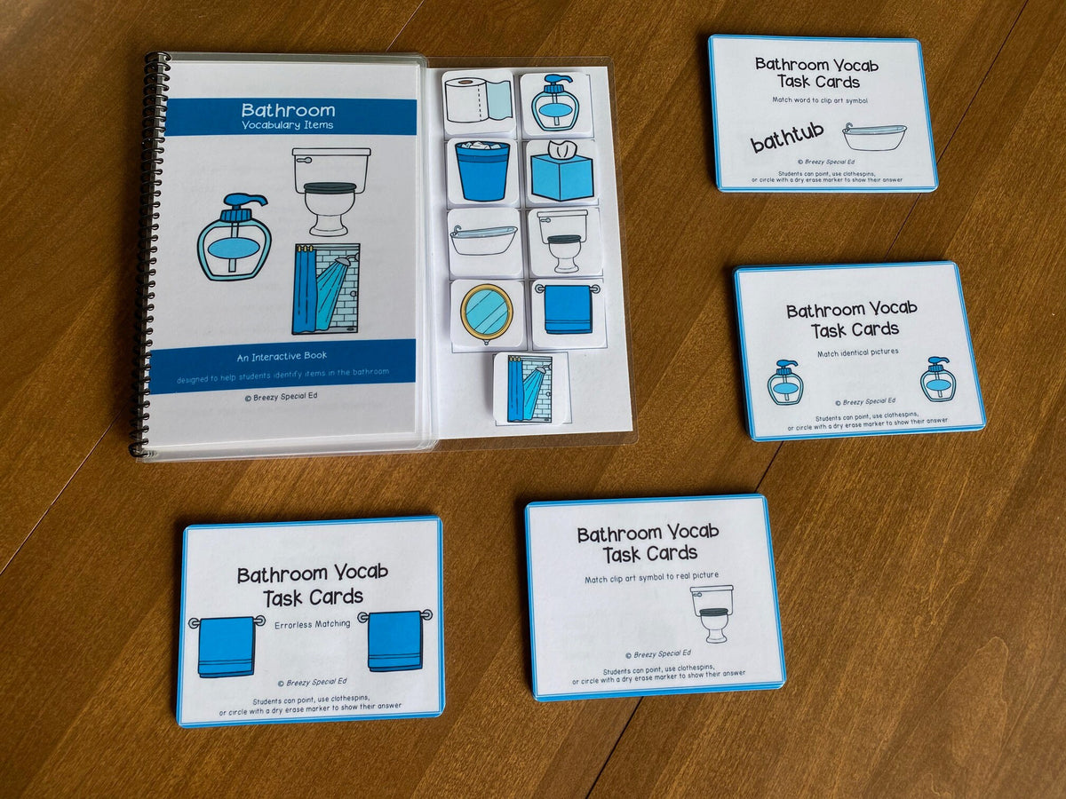 Bathroom Vocabulary Life Skills Adaptive Booklet w Task Cards (Special ...
