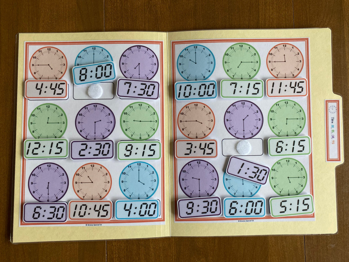 Telling Time File Folders for Special Education with Color Support (10 ...