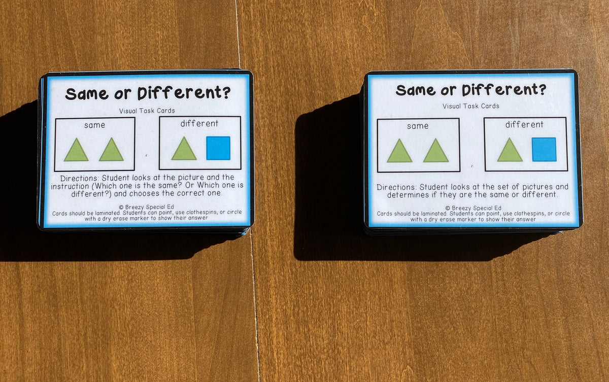 Same or Different Visual Task Cards (Special Ed) – Breezy Special Ed