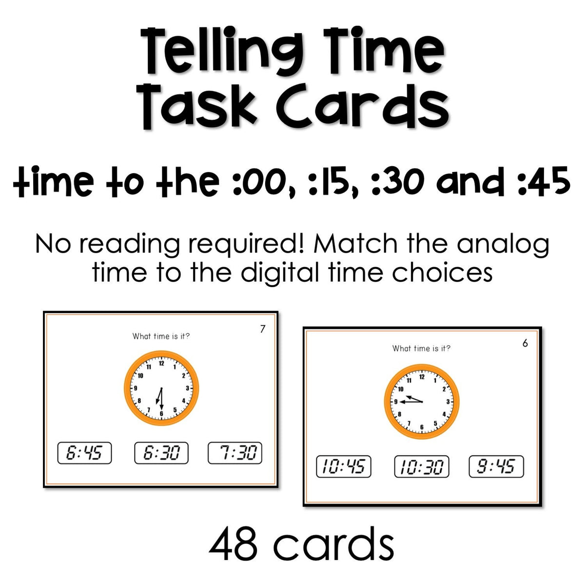 Telling Time Task Cards for autism and special education – Breezy ...