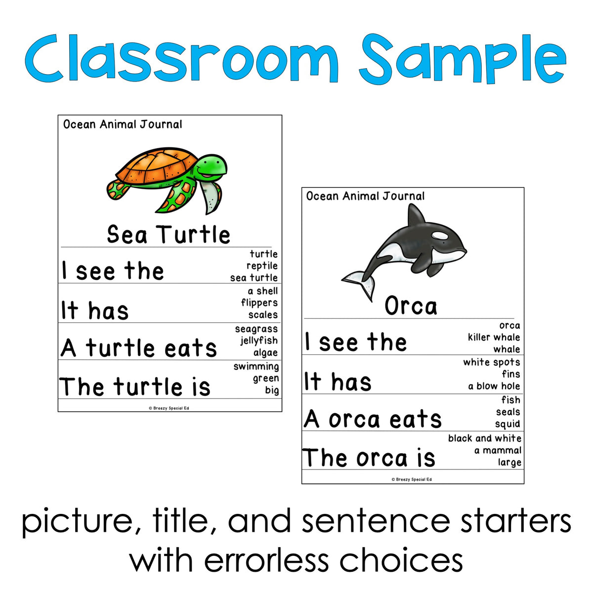 Ocean Animals Differentiated Leveled Journal Writing for Special Educa ...