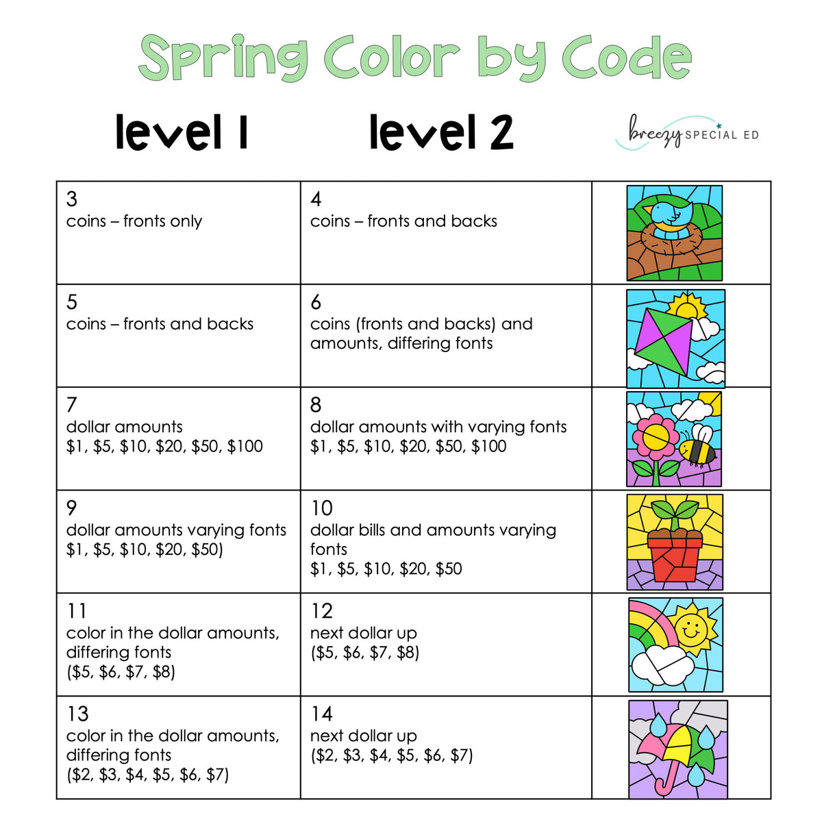 Spring Money Identification and Next Dollar Up Life Skill Math Color b ...