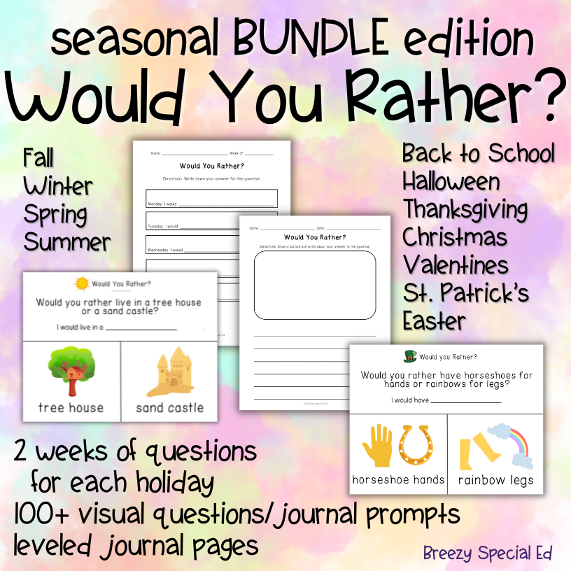 Would You Rather? Questions + Journal Prompts for Special Ed (Seasonal ...