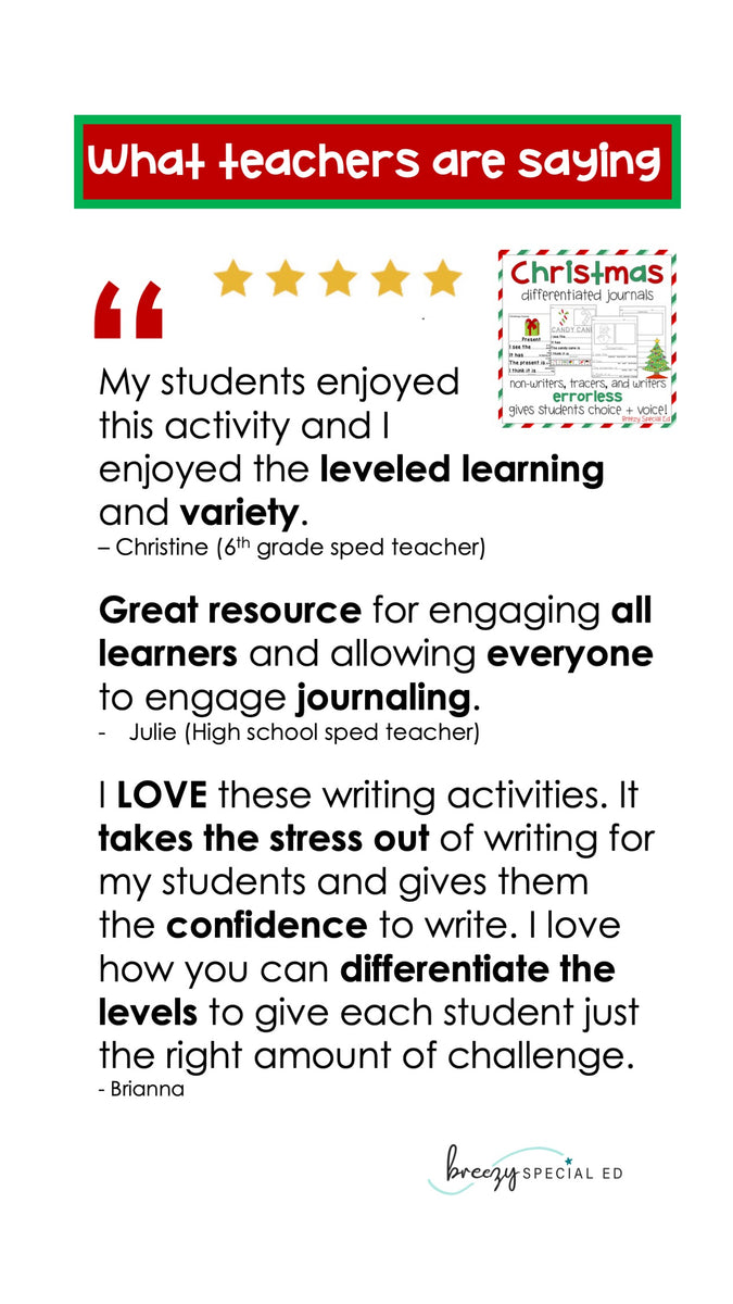 Christmas Themed Differentiated Journal Writing for Special Education ...