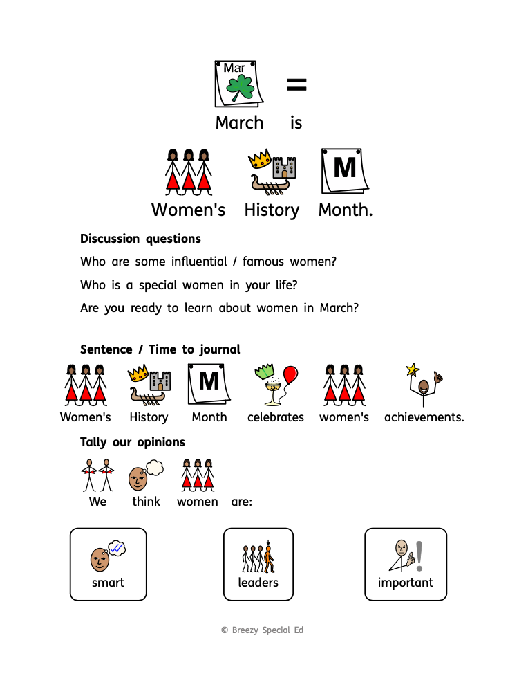 Women's History Month FREE Differentiated Journal for special educatio ...