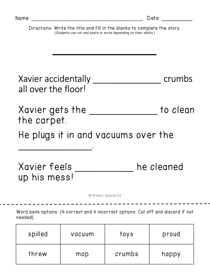 Household Chores - Easy Reading Comprehension for Special Education ...