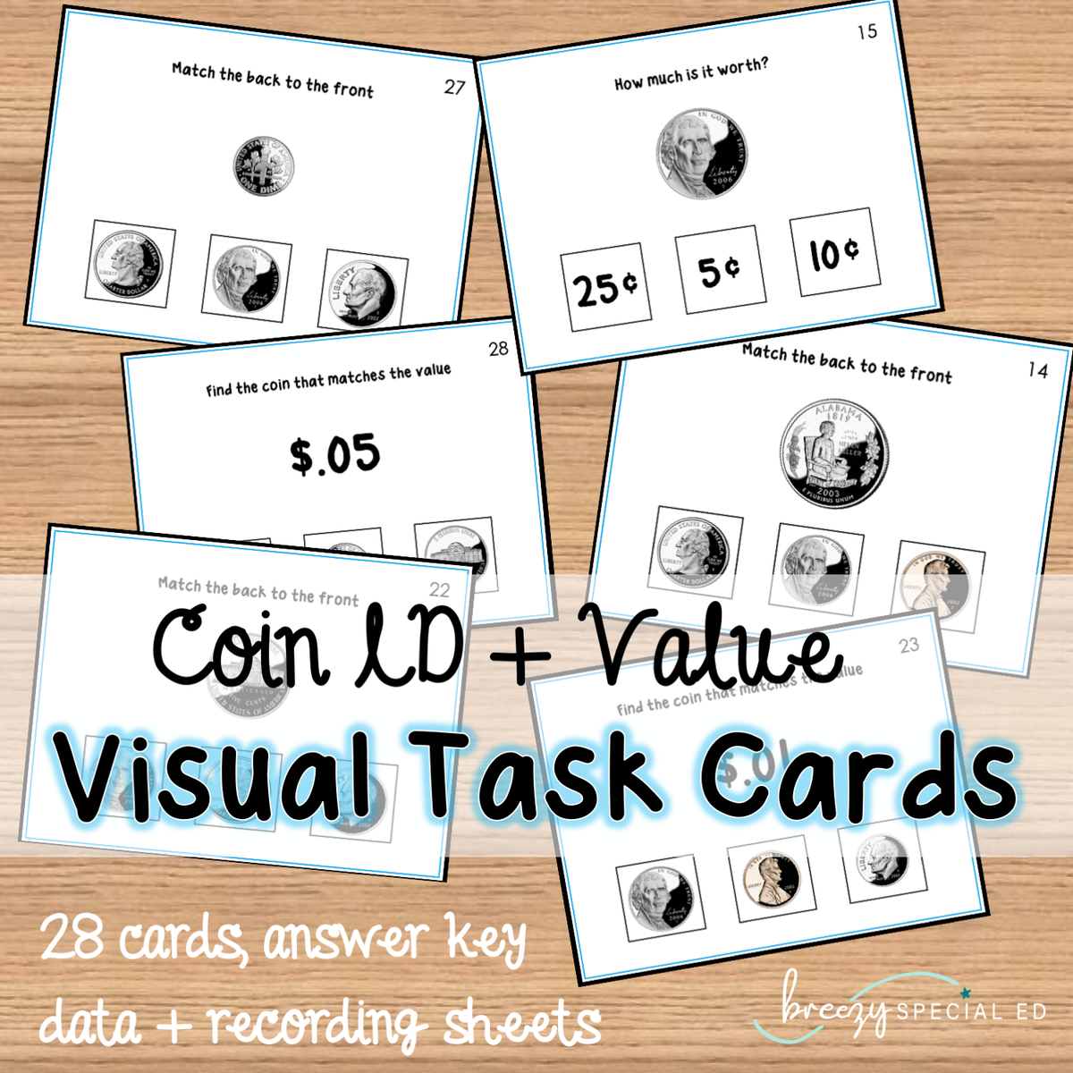 Coin Identification and Value Task Cards for autism and special educat ...