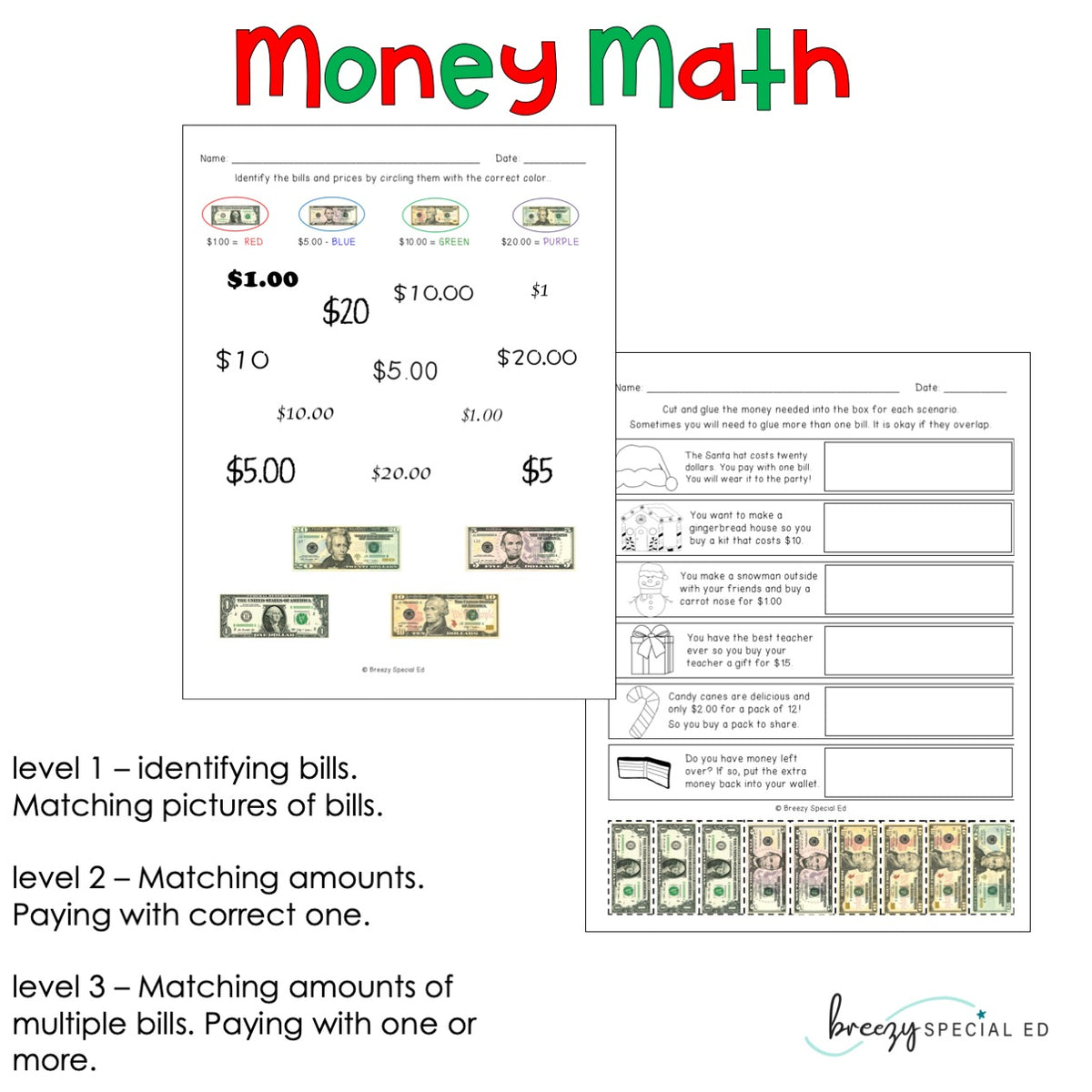 Christmas Differentiated Life Skill Math Pack (special education ...