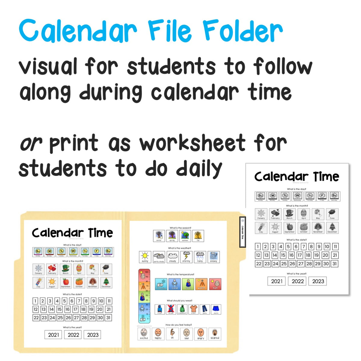 Morning Meeting Calendar Time Book and File Folder for Special Ed ...