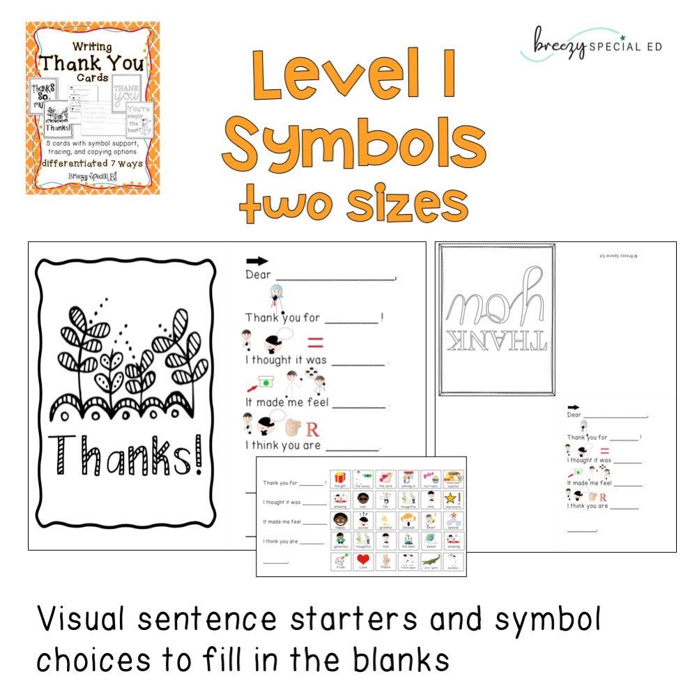 Thank You Cards Differentiated for ALL your Special Education Students ...