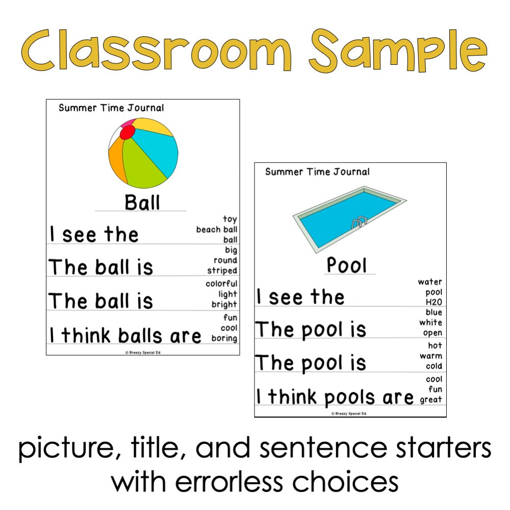 Summer Leveled Journal Writing for Special Education, Autism, and ESY ...