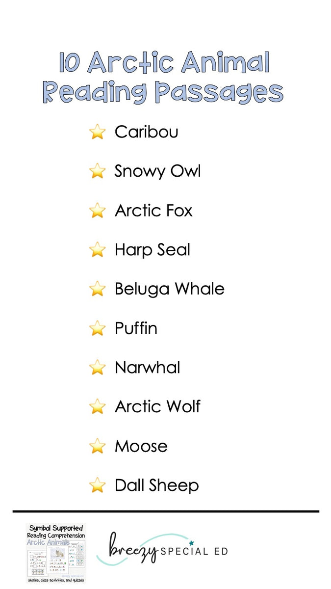 Arctic Animals Symbol Supported Reading Comprehension for Special Ed ...
