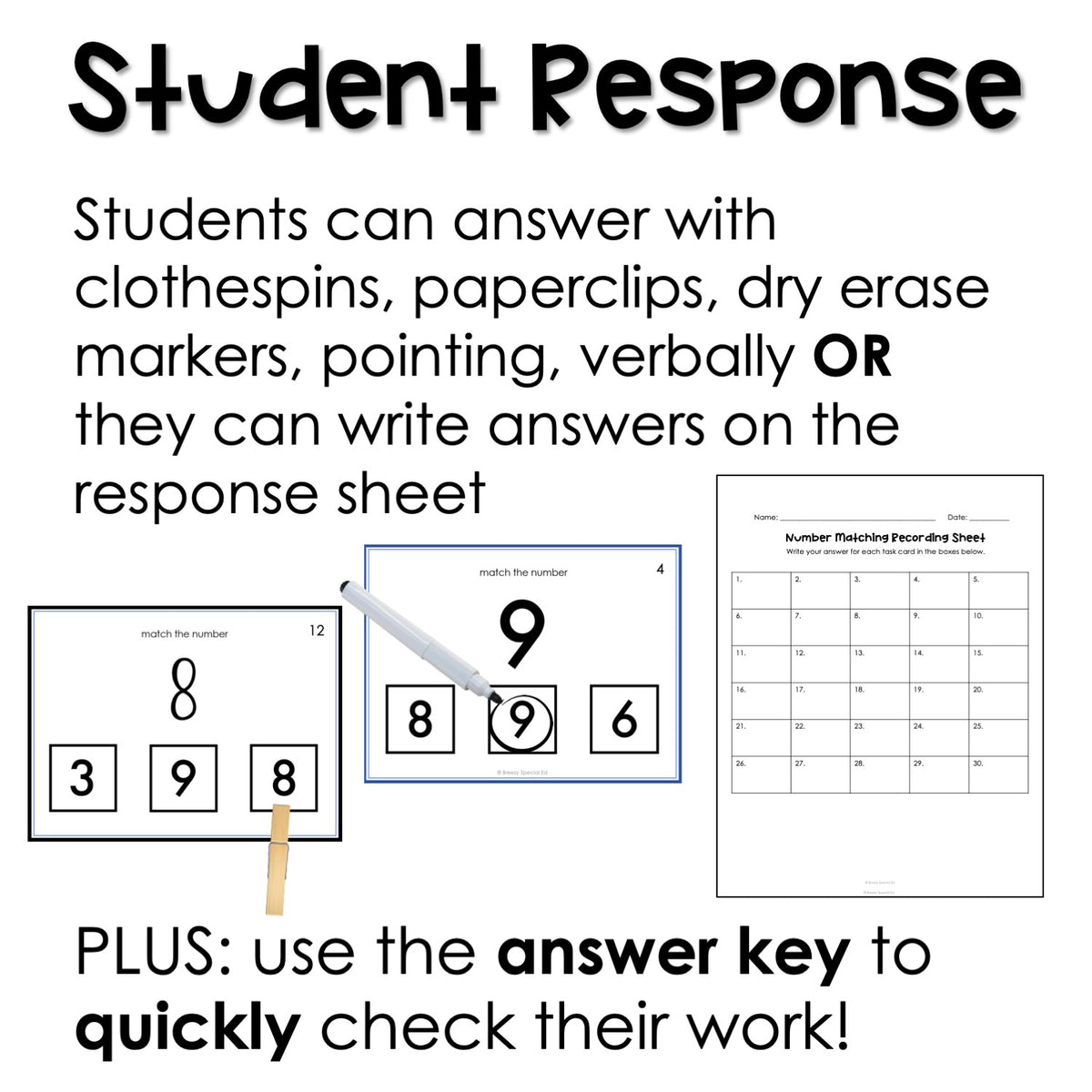 Number Matching task cards for autism and special education – Breezy ...