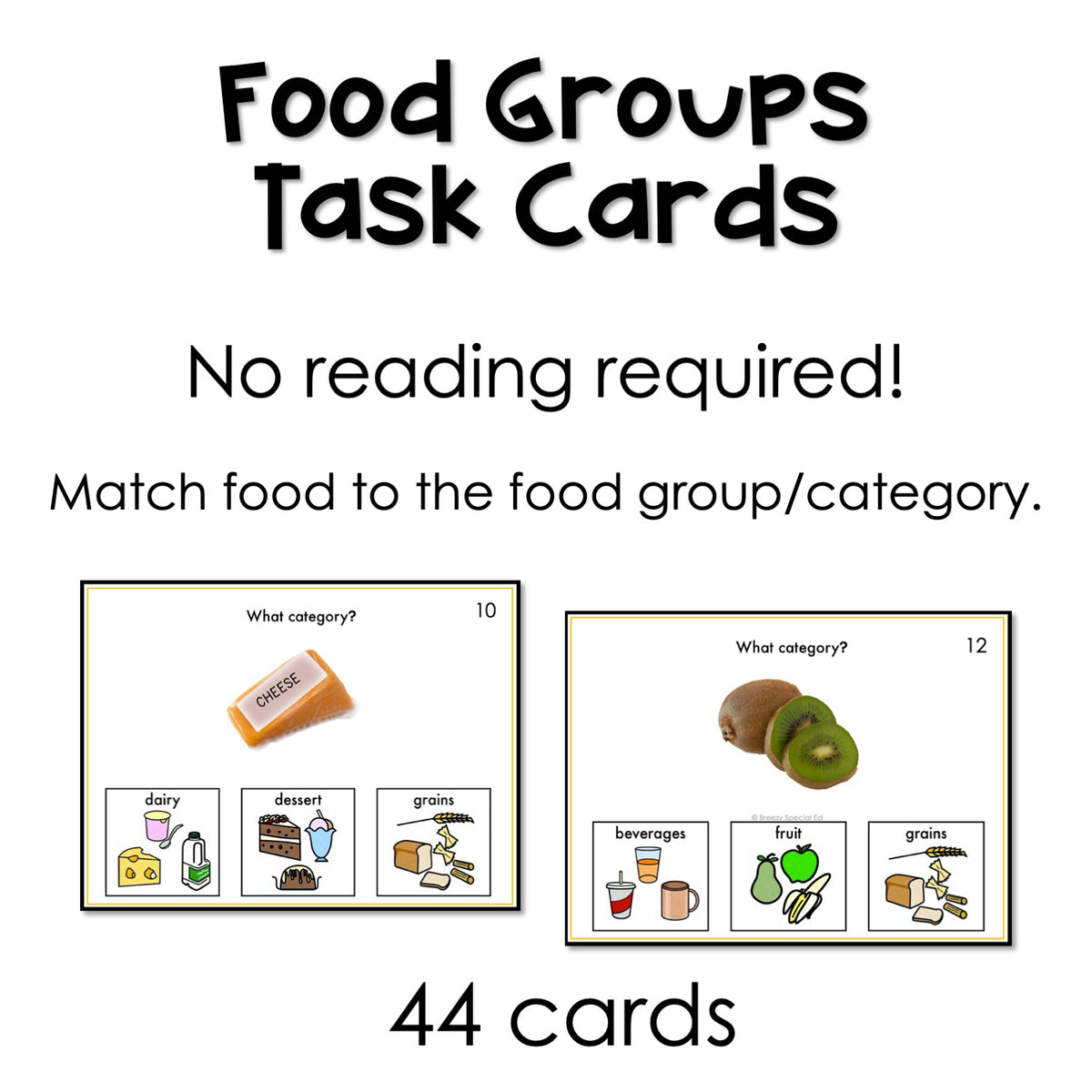 Food Groups Task Cards for autism and special education – Breezy Special Ed