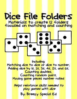 Counting and Matching Dice Math File Folders (Special Education ...