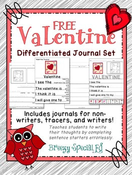 Valentine's Day Differentiated Journal Writing for Special Education F ...