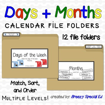 Days and Months {Calendar Skills} File Folders for Special Education ...