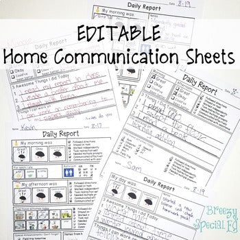 Editable Daily Home Communication Sheets for Special Education Student ...
