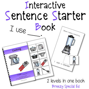 I Use (Cooking Materials) Interactive/Adapted Sentence Starter Book ...