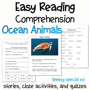 Ocean Animals - Easy Reading Comprehension for Special Education ...