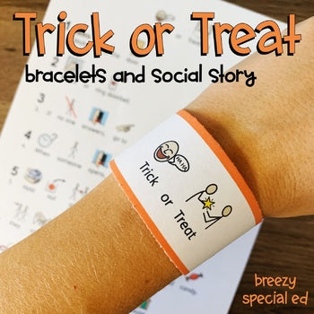 Trick or Treat social story and communication bracelets for special ed ...