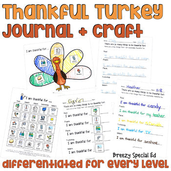 Thanksgiving Thankful Turkey Craft and Journal (differentiated ...