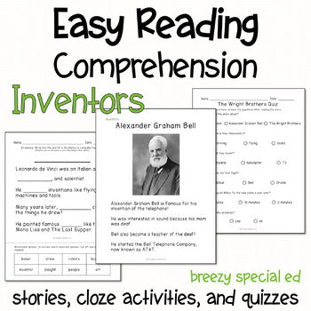 Inventors - Easy Reading Comprehension for Special Education – Breezy ...