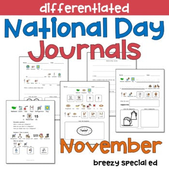 National Days November Differentiated Journals for special education ...