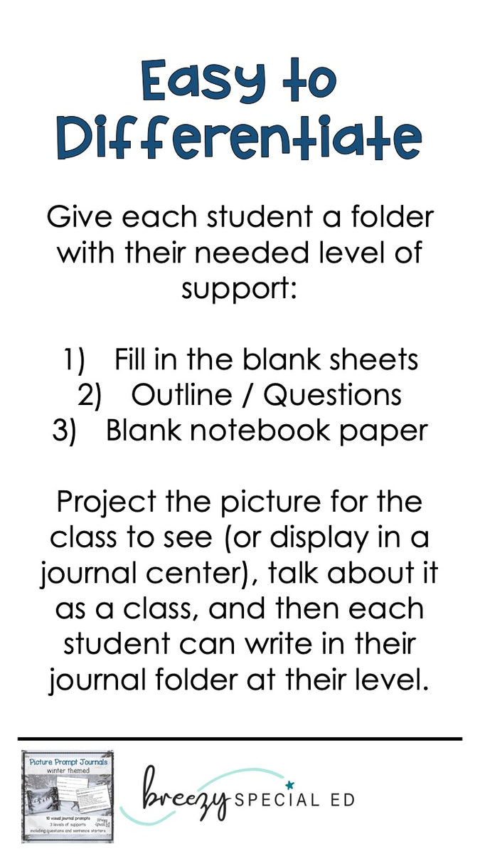 Picture Journal Prompts WINTER {Leveled Writing} Great for Special Ed ...