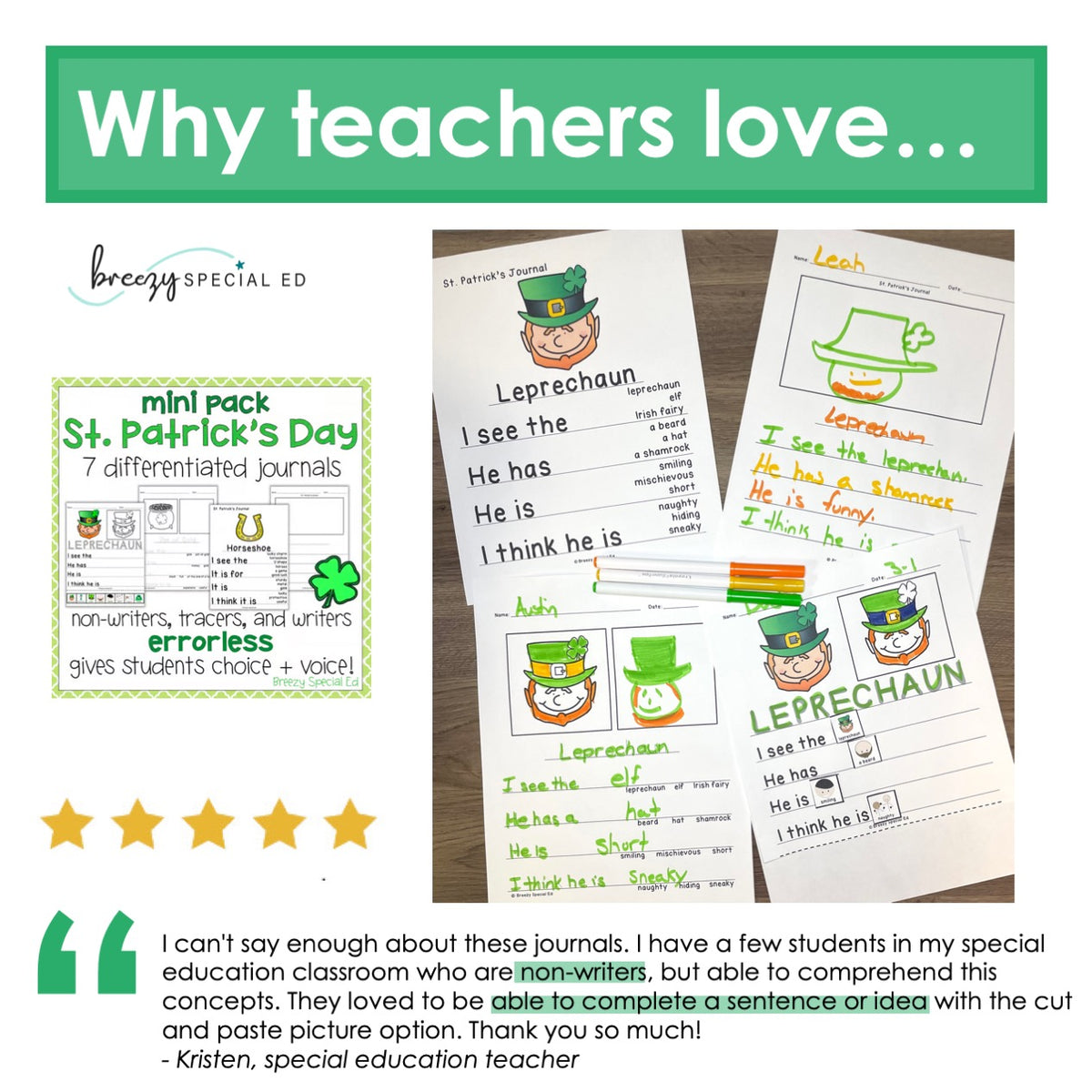 St. Patrick's Day Differentiated Journals - Writing for Special Educat ...