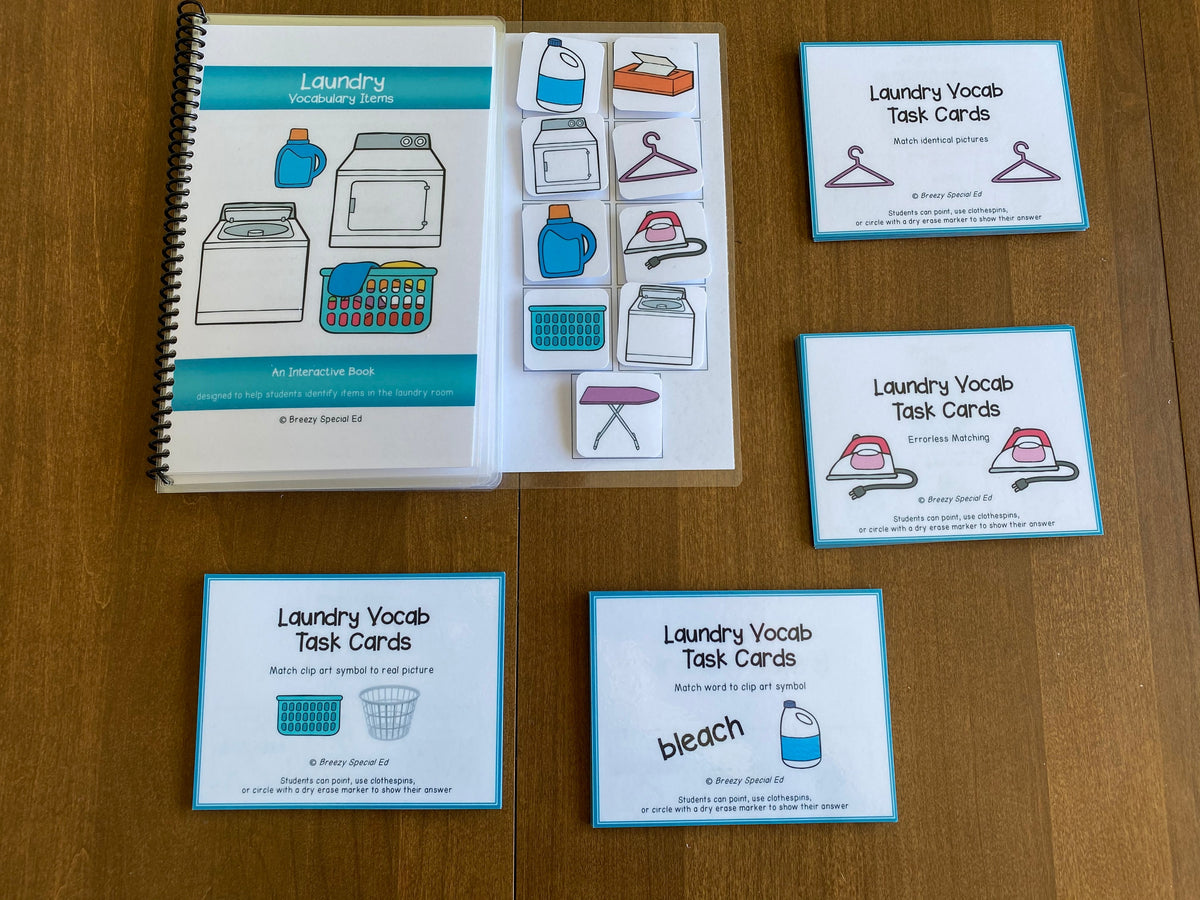 Laundry Vocabulary Life Skills Adaptive Booklet w Task Cards (Special ...