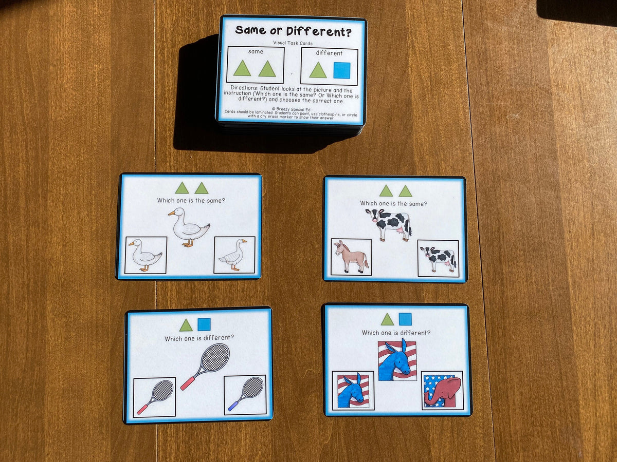 Same or Different Visual Task Cards (Special Ed) – Breezy Special Ed