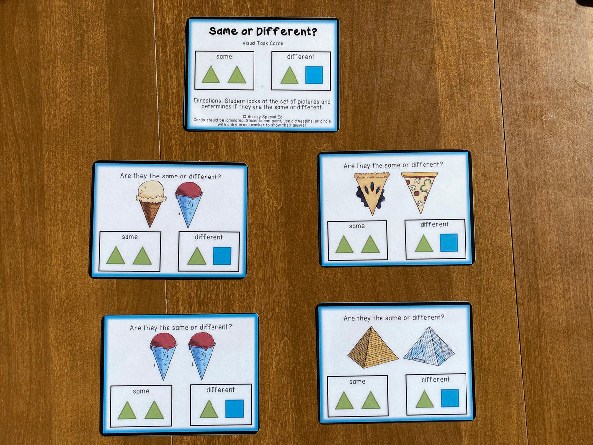 Same or Different Visual Task Cards (Special Ed) – Breezy Special Ed