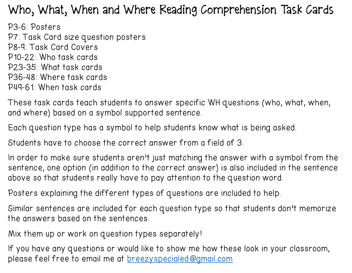WH Question Task Cards Special Education | 200 Visual Cards – Breezy ...