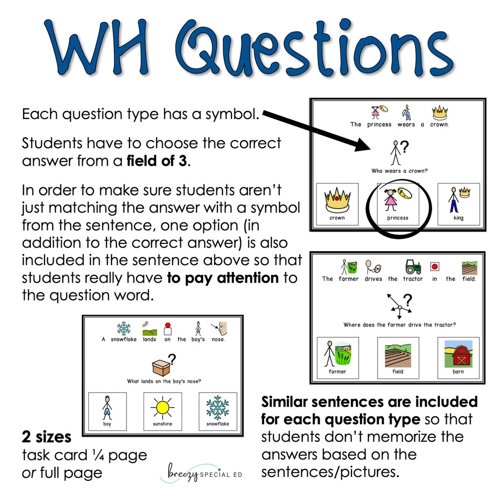 WH Question Task Cards Special Education | 200 Visual Cards – Breezy ...