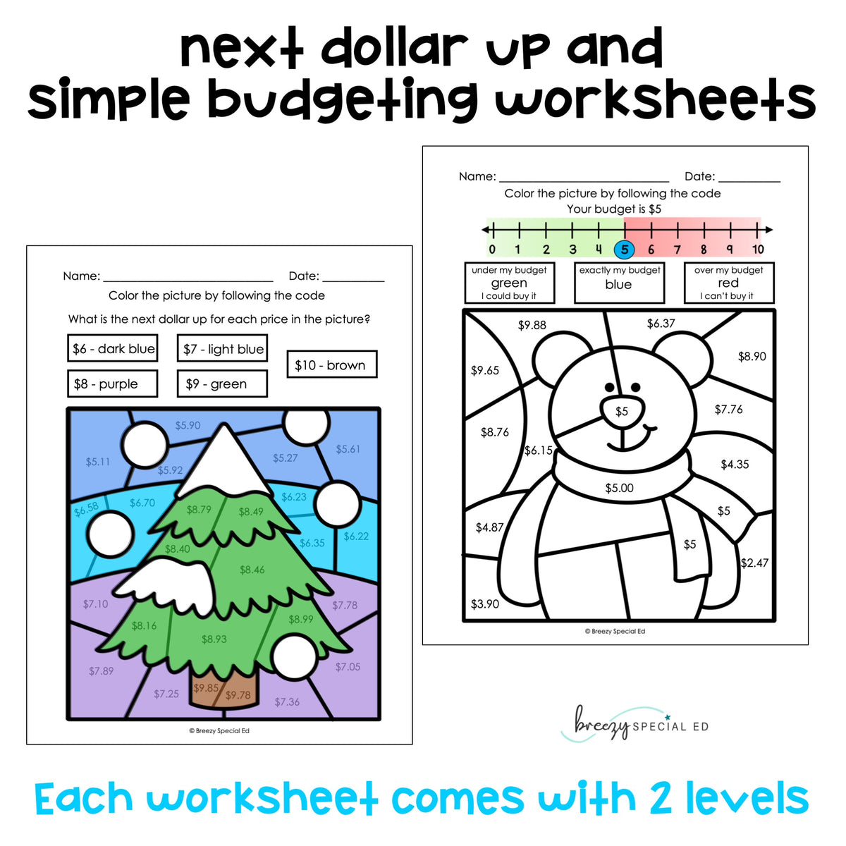 Winter Money Identification and Next Dollar Up Life Skill Math Color b ...