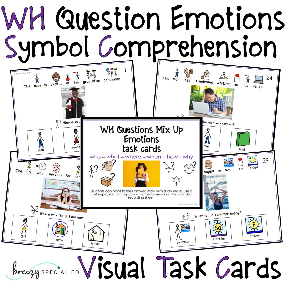 WH Questions Emotions and Feelings task cards for autism and special e ...