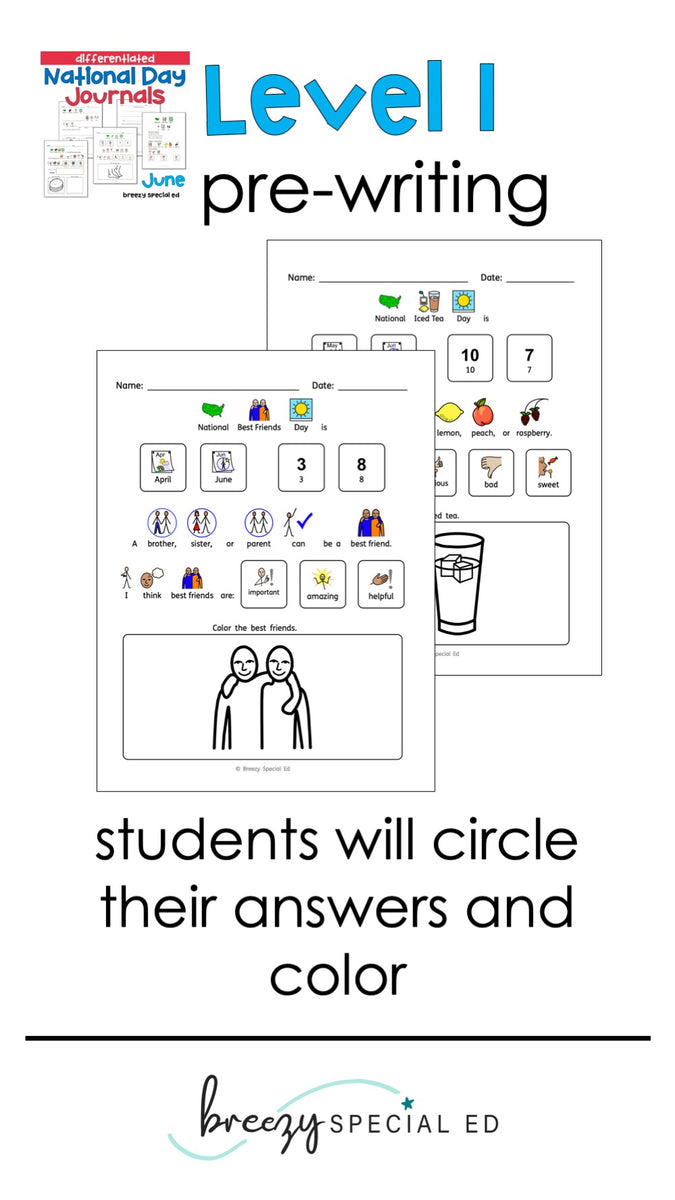National Days June Differentiated Journals for special education ...