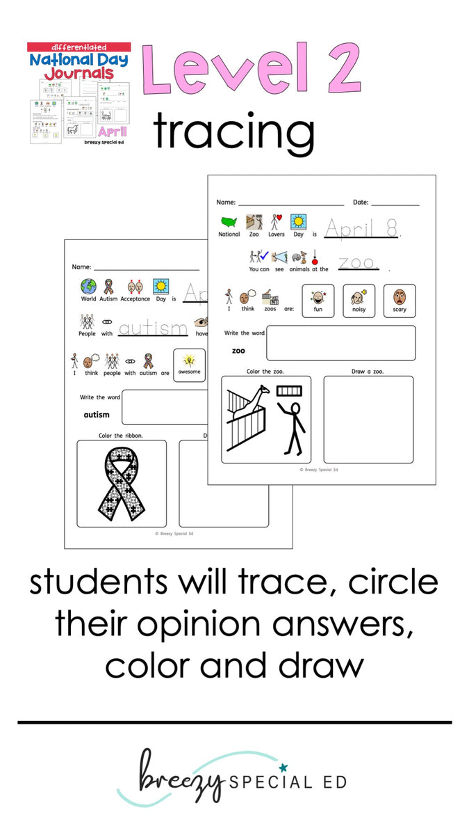 National Days April Differentiated Journals for special education ...