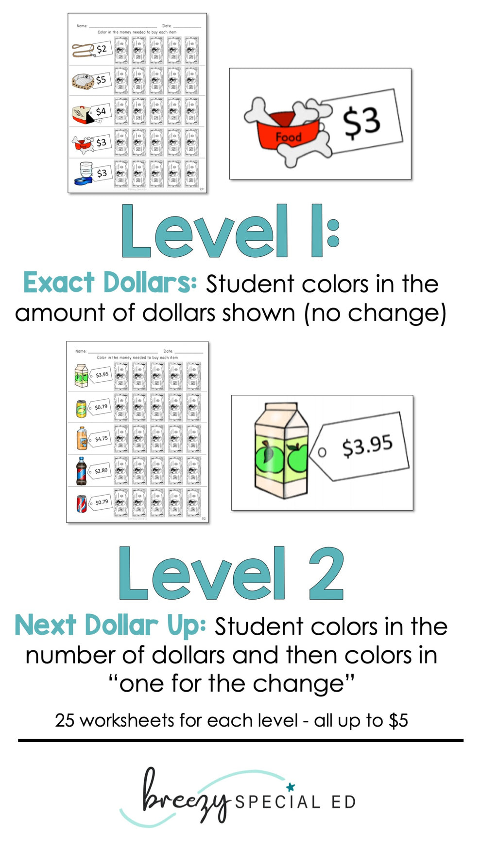 Special Education Next Dollar Up Money Color In Worksheets – Breezy ...