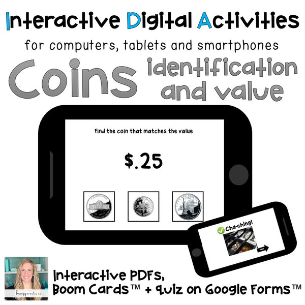 Money Math Coins ID and Value ⋅ Digital PDF, Boom Cards and Quiz ⋅ Int ...