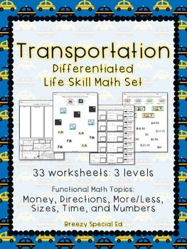 Differentiated Life Skill Math Pack - Transportation – Breezy Special Ed