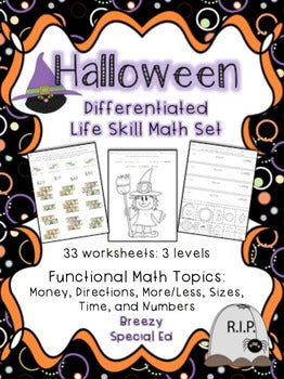 Differentiated Life Skill Math Pack: Halloween Themed (special educati ...