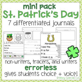 St. Patrick's Day Differentiated Journals - Writing for Special Educat ...