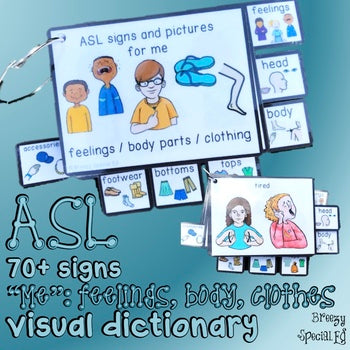 ASL (Sign Language) Feelings/Body/Clothing Visual Flashcard Dictionary ...