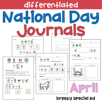 National Days April Differentiated Journals for special education ...